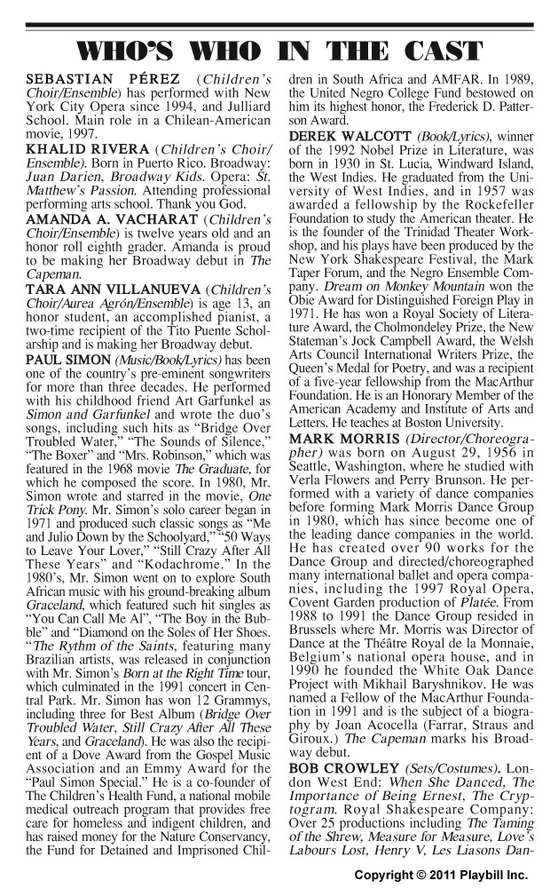 The Capeman (Broadway, Marquis Theatre, 1998) | Playbill