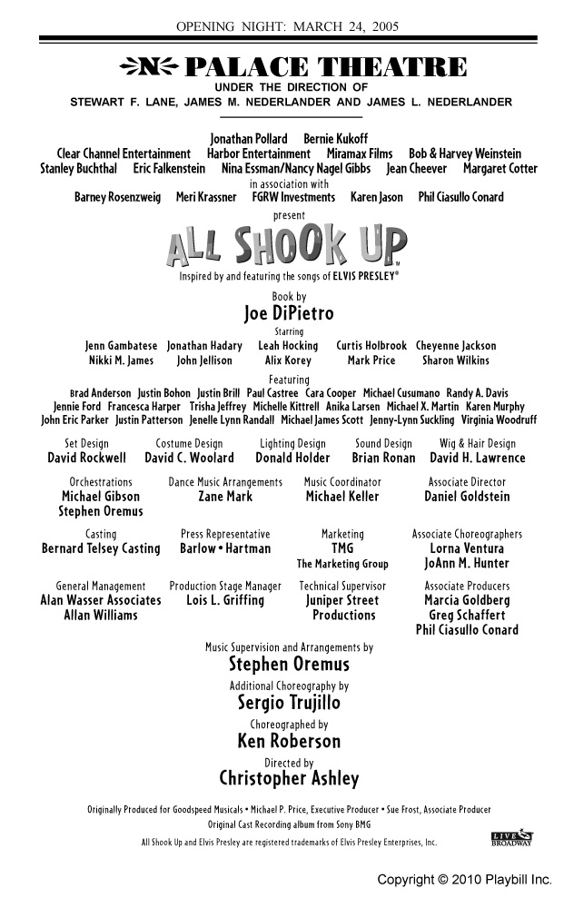 All Shook Up (Broadway, Palace Theatre, 2005) | Playbill
