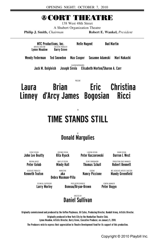 Time Stands Still (Broadway, Samuel J. Friedman Theatre, 2010) | Playbill