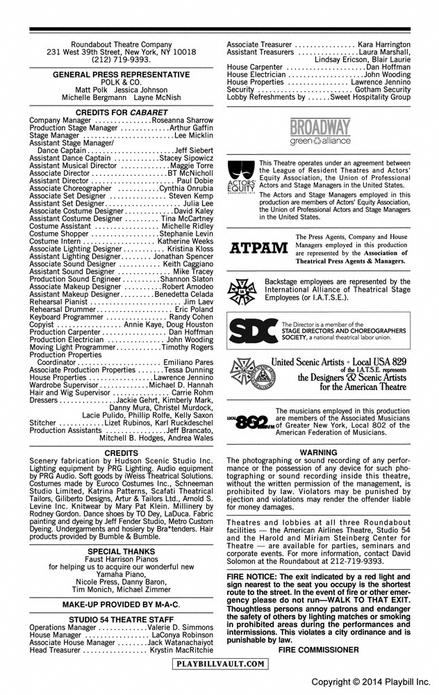 Cabaret (Broadway, Studio 54, 2014) | Playbill