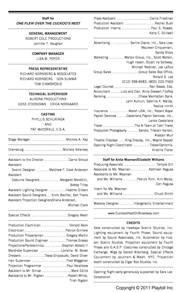 One Flew Over the Cuckoo's Nest (Broadway, Bernard B. Jacobs Theatre ...