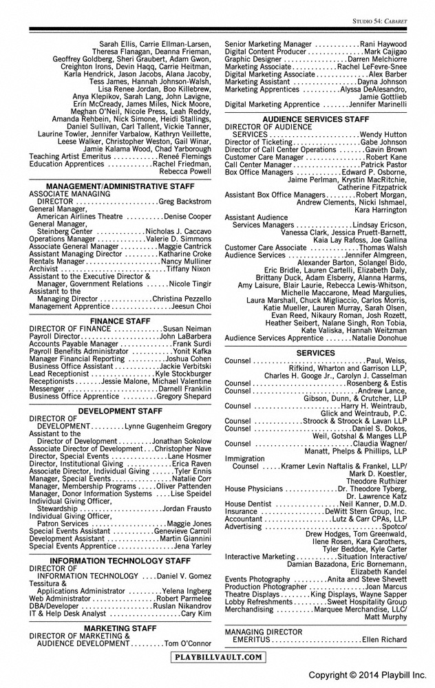 Cabaret (Broadway, Studio 54, 2014) | Playbill