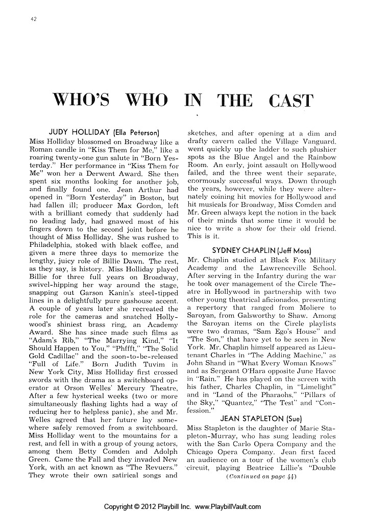 Bells Are Ringing (Broadway, Sam S. Shubert Theatre, 1956) | Playbill