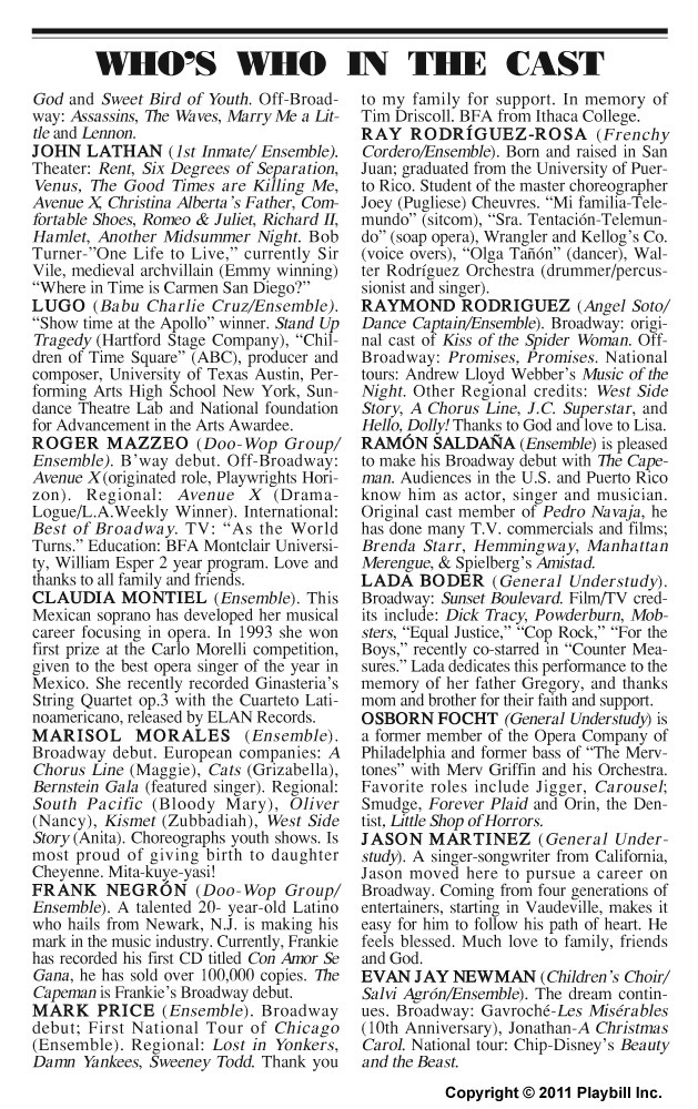 The Capeman (Broadway, Marquis Theatre, 1998) | Playbill