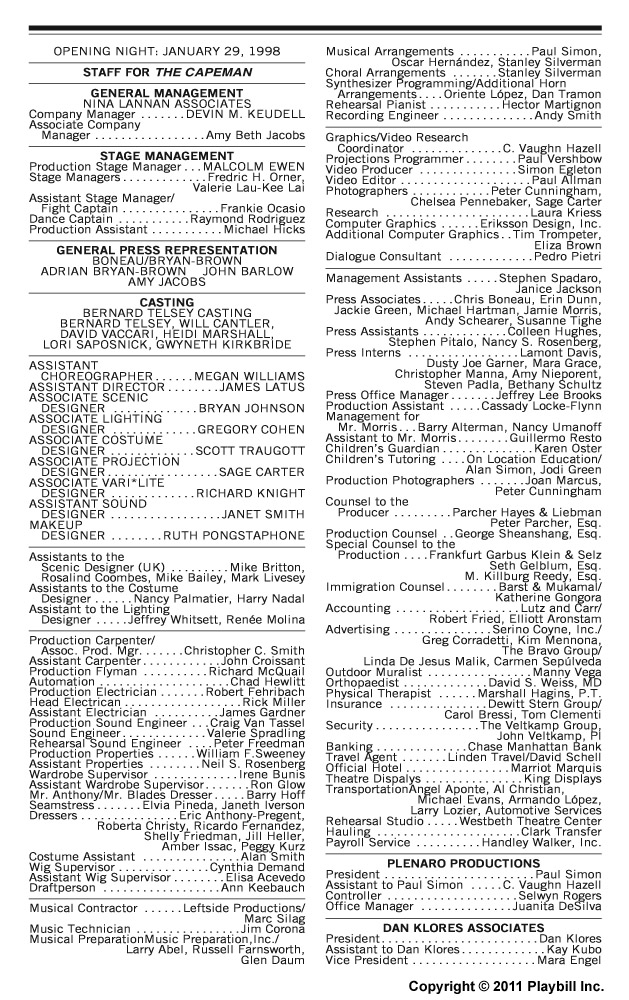 The Capeman (Broadway, Marquis Theatre, 1998) | Playbill