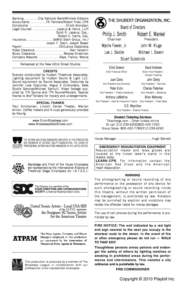 Enron (Broadway, Broadhurst Theatre, 2010) | Playbill