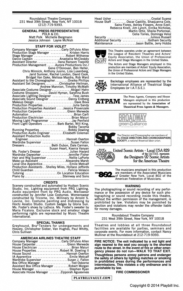 Violet (Broadway, American Airlines Theatre, 2014) | Playbill