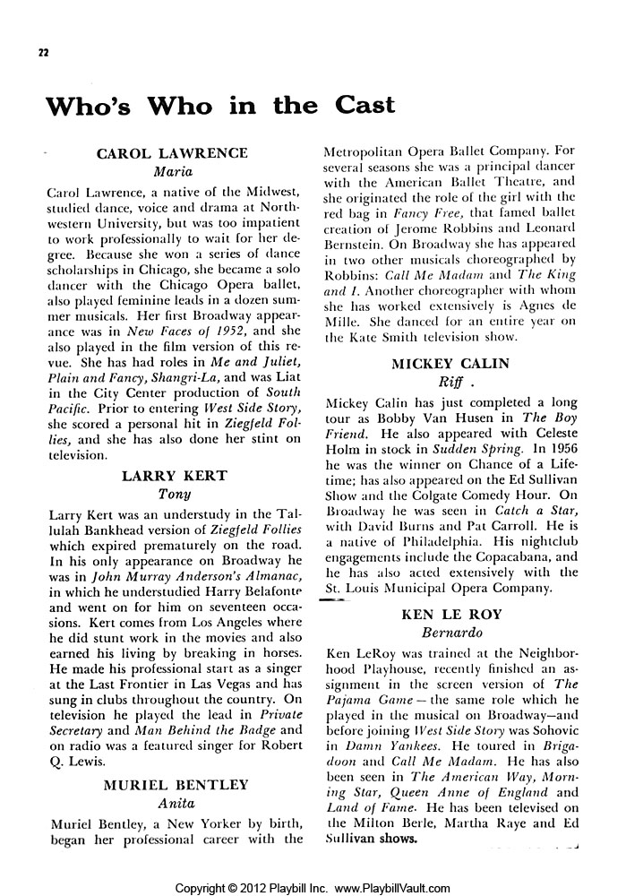 West Side Story (Broadway, Winter Garden Theatre, 1957) | Playbill