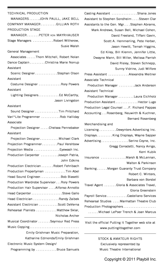 Putting It Together (Broadway, Ethel Barrymore Theatre, 1999) | Playbill