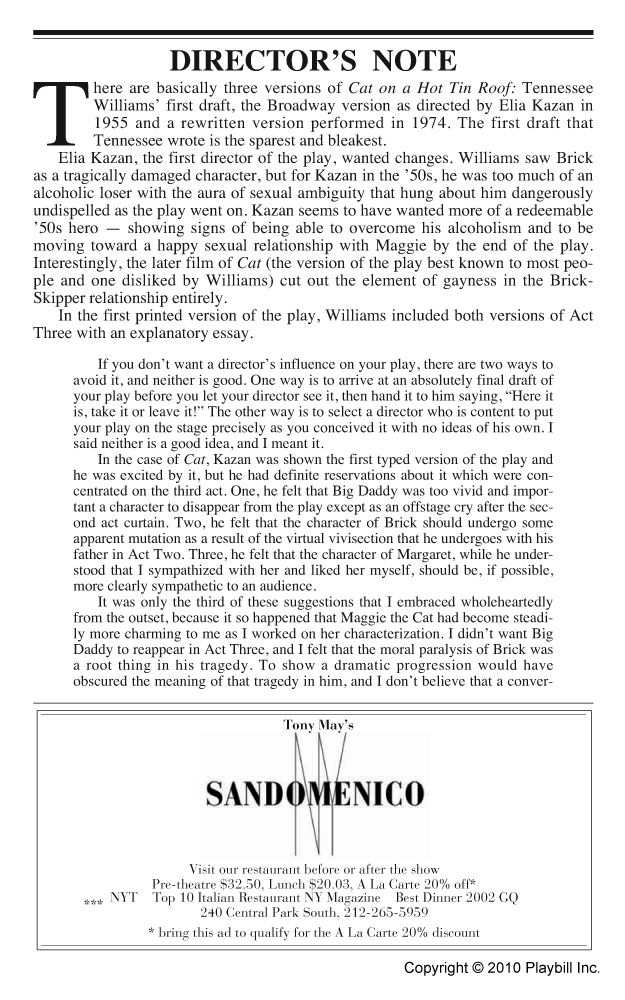 Cat on a Hot Tin Roof (Broadway, Music Box Theatre, 2003) | Playbill