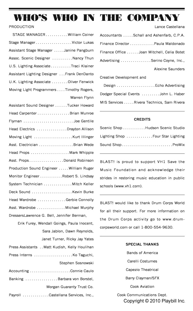 Blast! (Broadway, Broadway Theatre, 2001) | Playbill