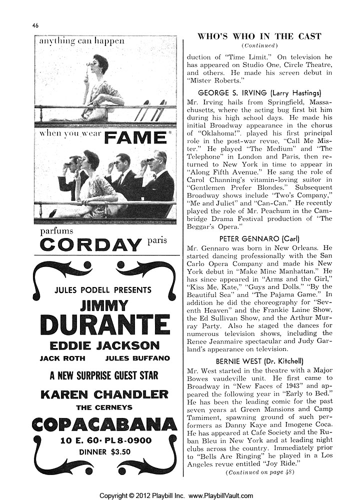 Bells Are Ringing (Broadway, Sam S. Shubert Theatre, 1956) | Playbill