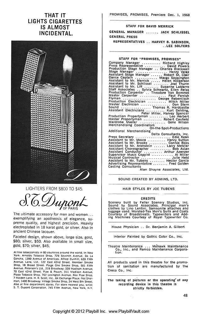 Promises, Promises (Broadway, Sam S. Shubert Theatre, 1968) | Playbill