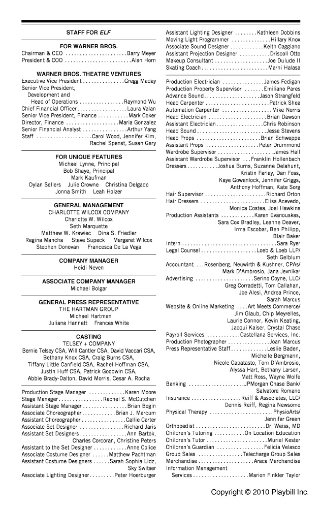 Elf (Broadway, Al Hirschfeld Theatre, 2010) | Playbill