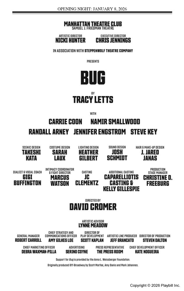 Bug (Broadway, Samuel J. Friedman Theatre, 2026) | Playbill