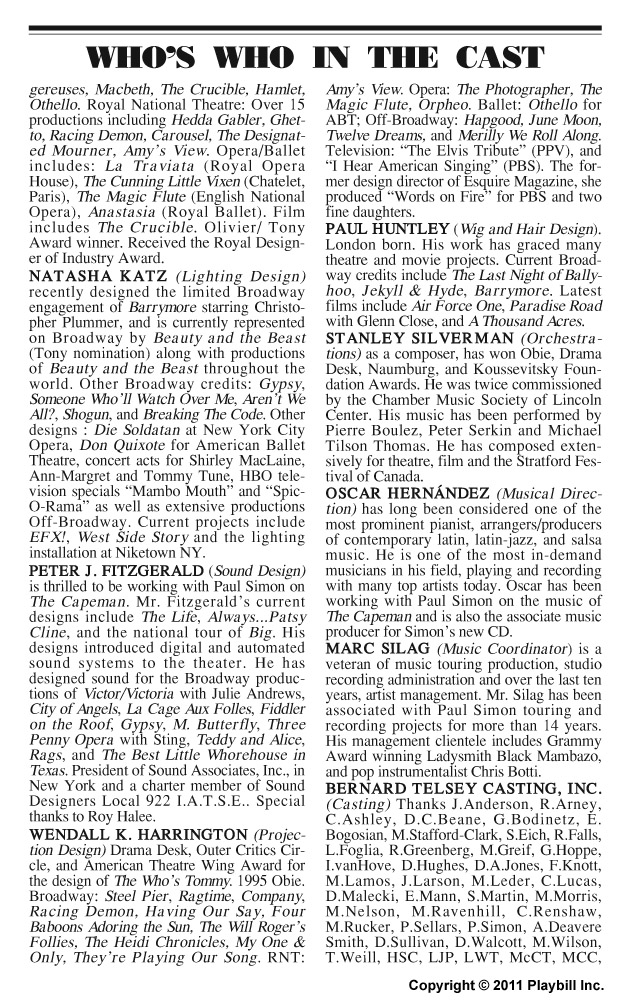 The Capeman (Broadway, Marquis Theatre, 1998) | Playbill