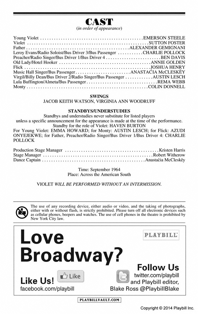 Violet (Broadway, American Airlines Theatre, 2014) | Playbill