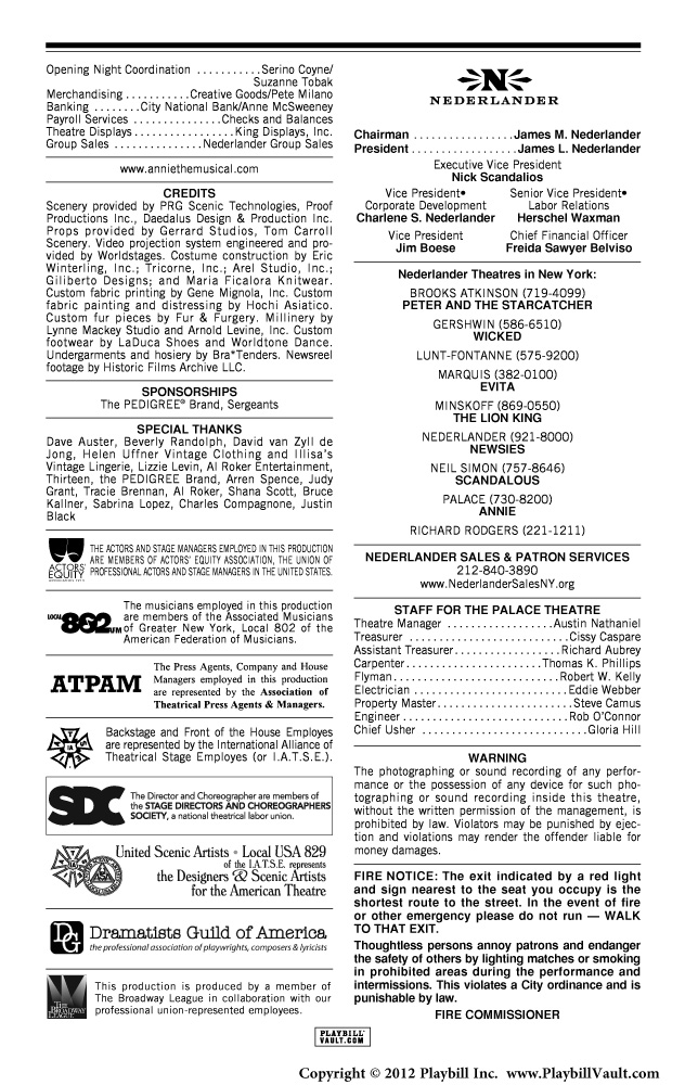 Annie (Broadway, Palace Theatre, 2012) | Playbill