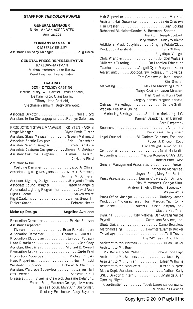 The Color Purple (Broadway, Broadway Theatre, 2005) | Playbill