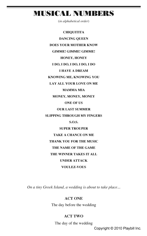 Mamma Mia! (Broadway, Broadhurst Theatre, 2001) | Playbill