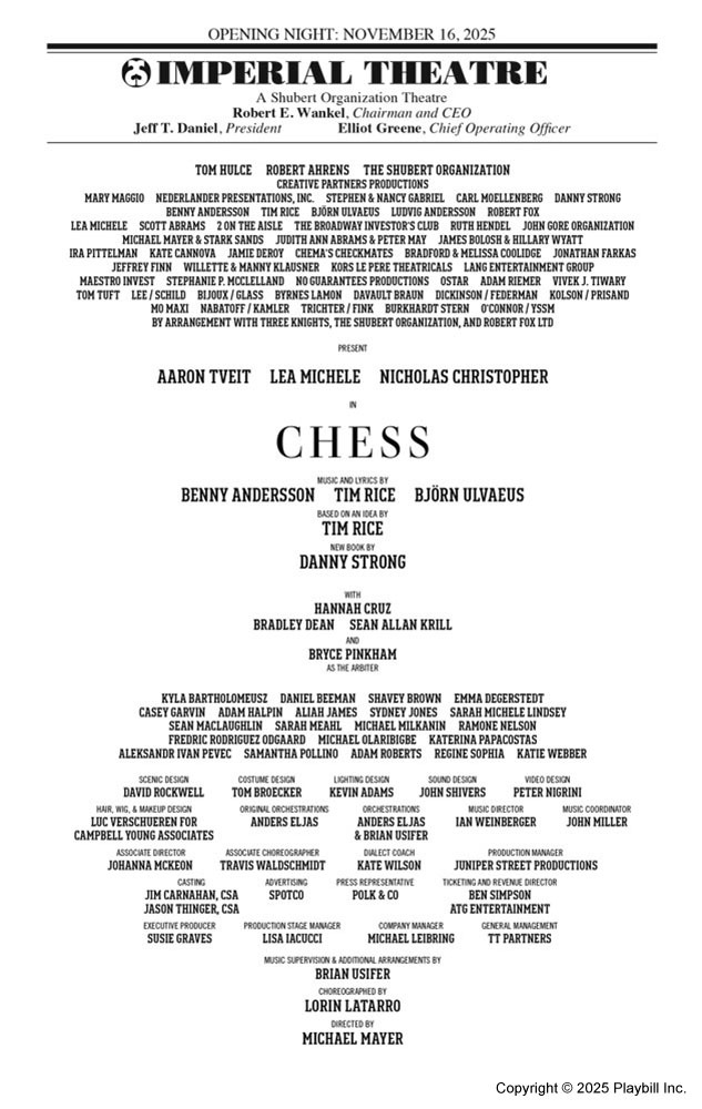 Chess (Broadway, Imperial Theatre, 2025) | Playbill