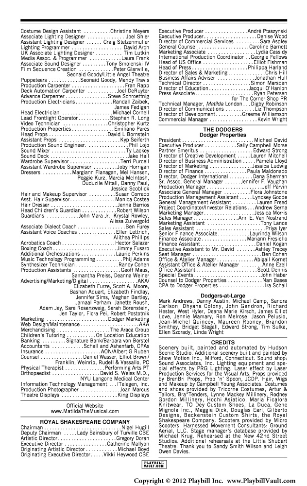 Matilda The Musical (Broadway, Sam S. Shubert Theatre, 2013) | Playbill