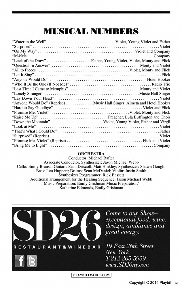 Violet (Broadway, American Airlines Theatre, 2014) | Playbill