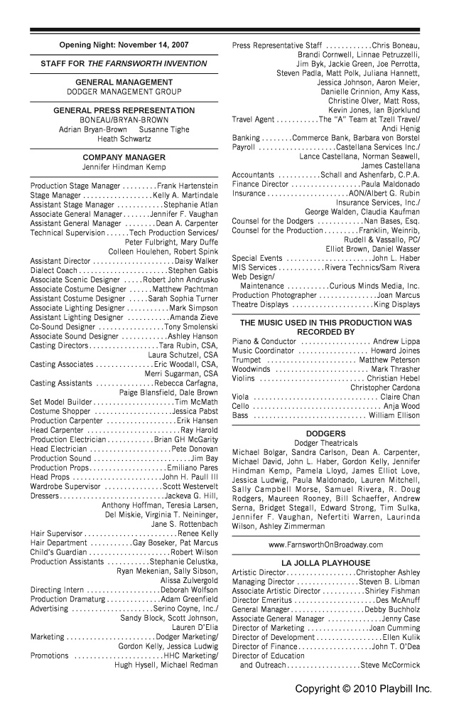 The Farnsworth Invention (Broadway, Music Box Theatre, 2007) | Playbill