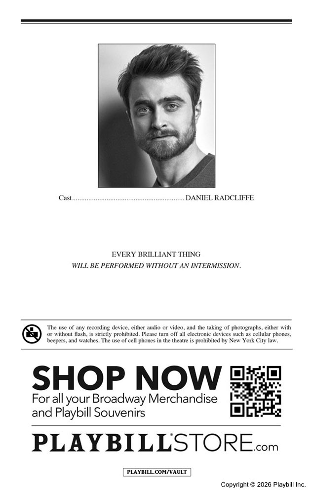 Every Brilliant Thing (Broadway, Hudson Theatre, 2026) | Playbill