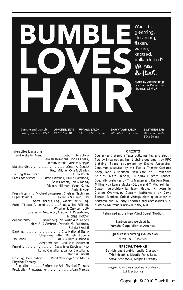 Hair (Broadway, St. James Theatre, 2011) | Playbill