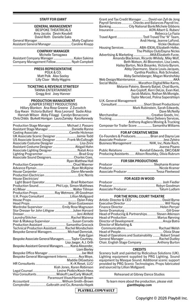 Giant (Broadway, Music Box Theatre, 2026) | Playbill