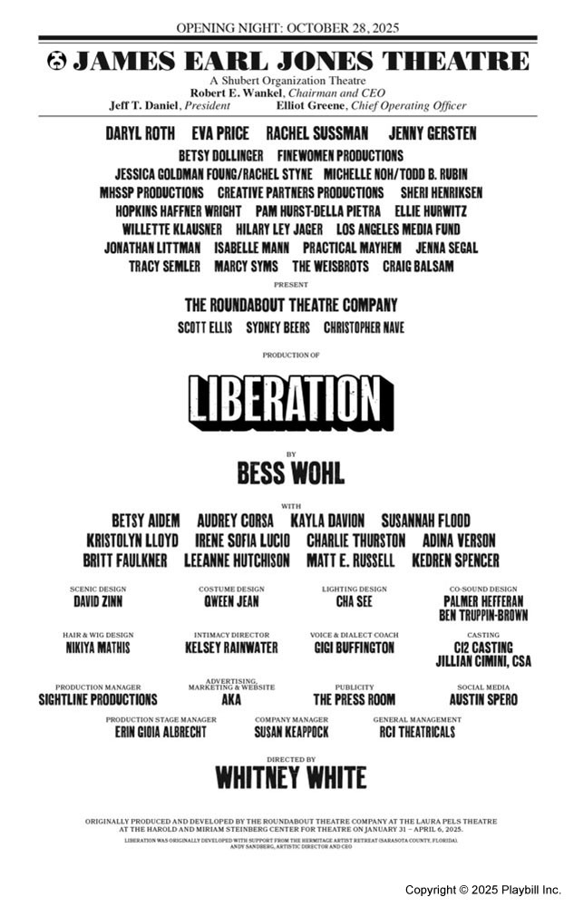 Liberation (Broadway, James Earl Jones Theatre, 2025) | Playbill