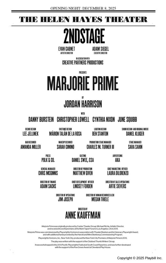 Marjorie Prime (Broadway, Helen Hayes Theater, 2025) | Playbill