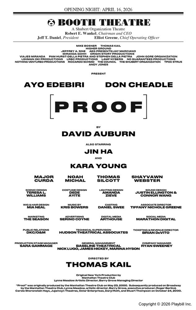 Proof (Broadway, Booth Theatre, 2026) | Playbill