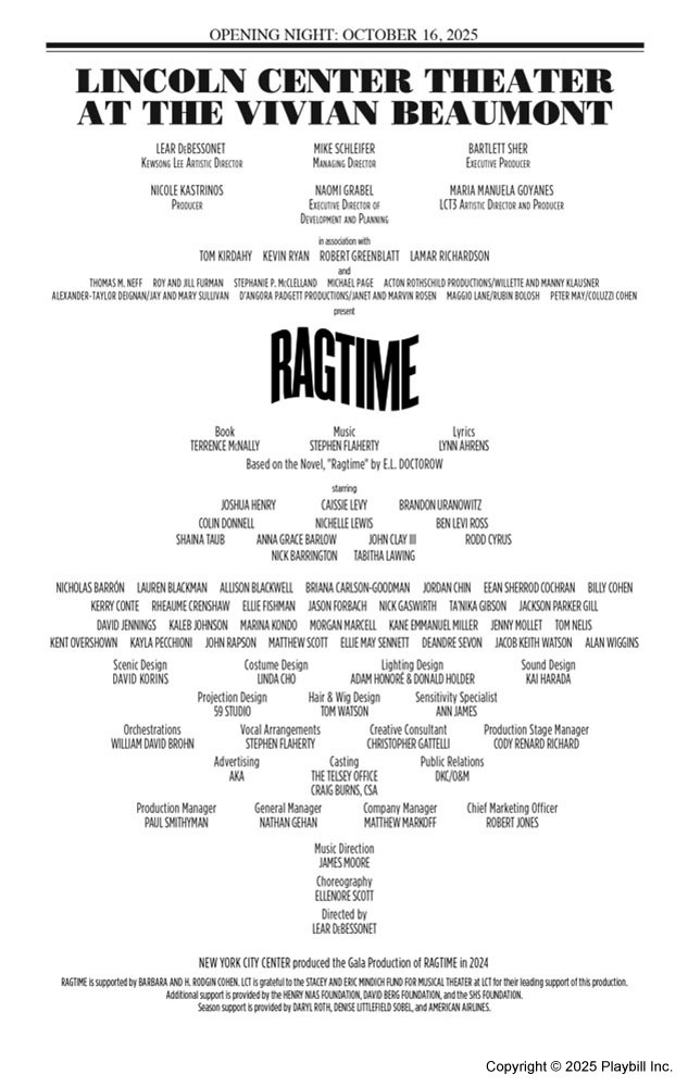 Ragtime (Broadway, Vivian Beaumont Theater, 2025) | Playbill