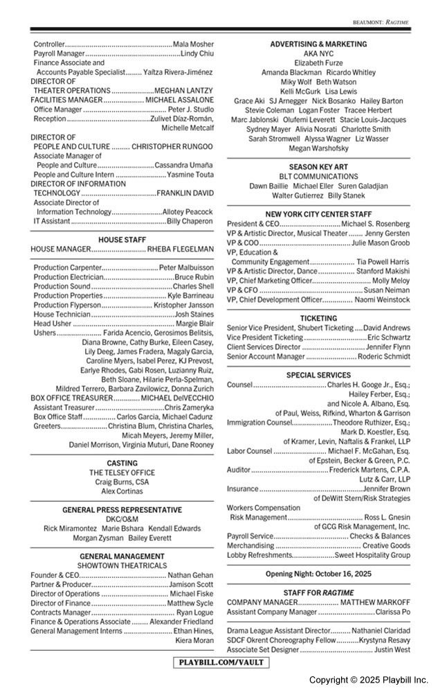 Ragtime (Broadway, Vivian Beaumont Theater, 2025) | Playbill