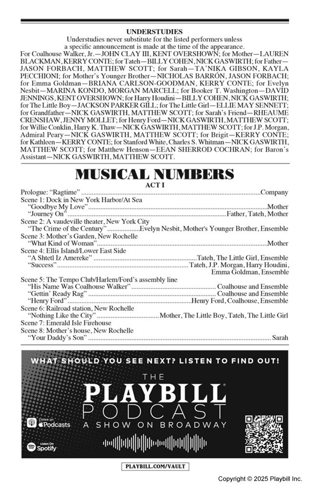 Ragtime (Broadway, Vivian Beaumont Theater, 2025) | Playbill