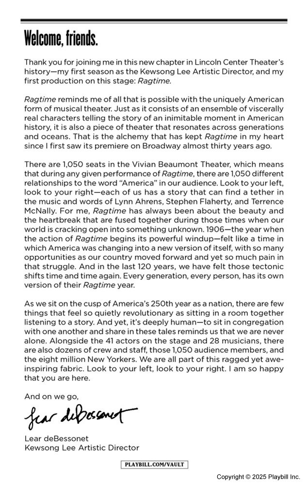 Ragtime (Broadway, Vivian Beaumont Theater, 2025) | Playbill