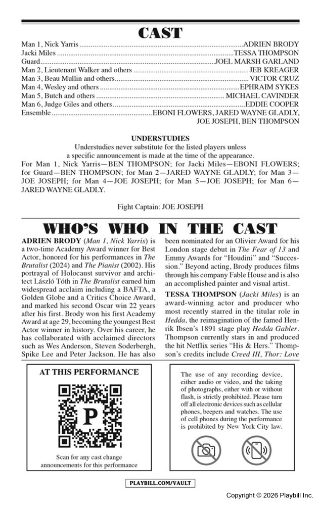 The Fear of 13 (Broadway, James Earl Jones Theatre, 2026) | Playbill
