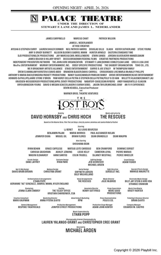 The Lost Boys (Broadway, Palace Theatre, 2026) | Playbill