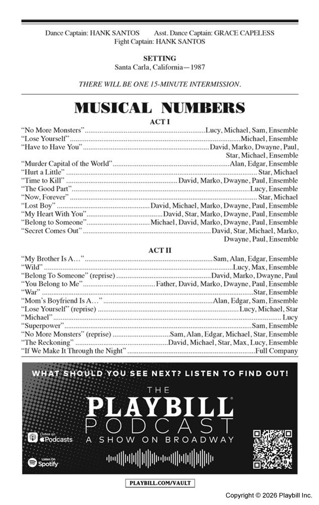 The Lost Boys (Broadway, Palace Theatre, 2026) | Playbill